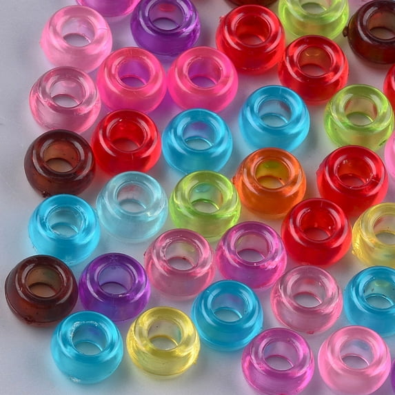 200pcs Transparent Acrylic Beads Large Hole Beads Rondelle Mixed color ...
