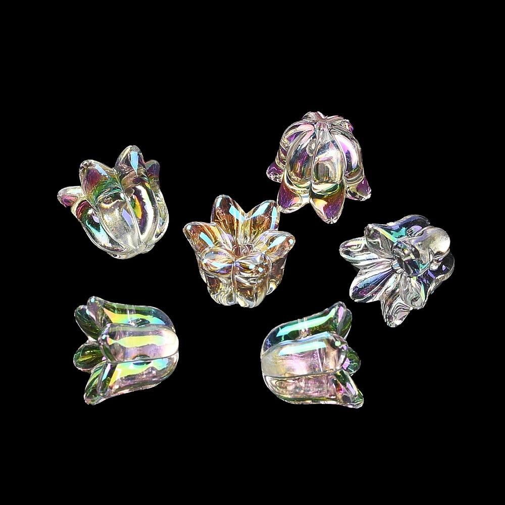 200pcs Transparent Acrylic Beads UV Plated Iridescent Flower Clear ...