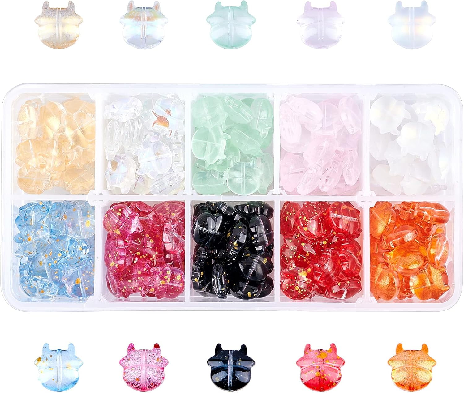 200pcs Transparent Baking Painted Glass Beads Cow Shape Beads Bracelets ...