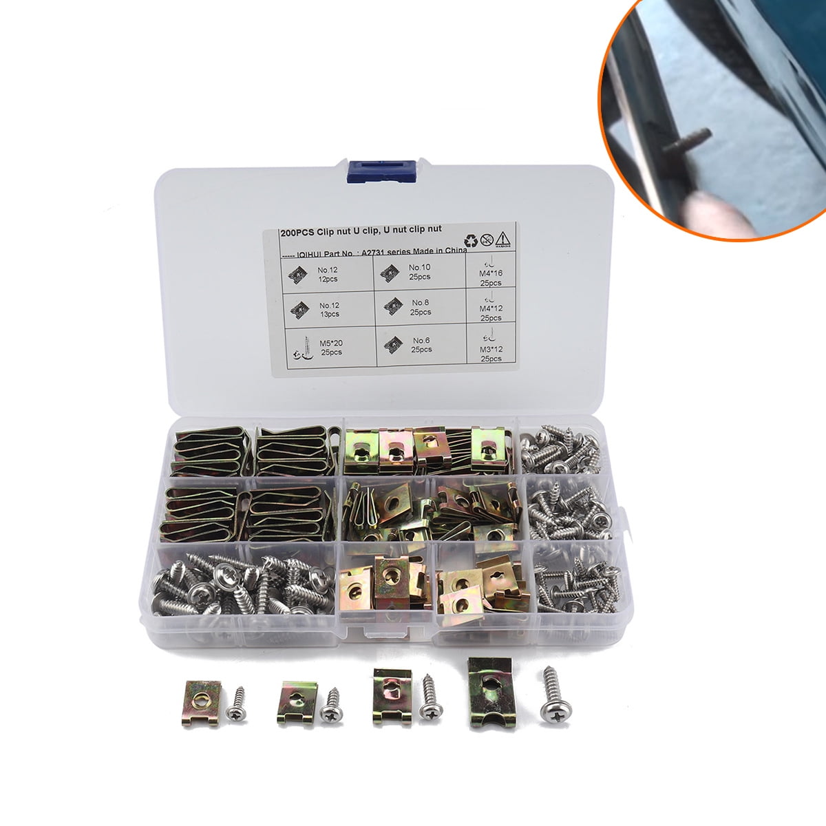 200pcs U Nut Clips,Clip Nut and Screw Assortment Kit 4 Sizes Auto Car ...