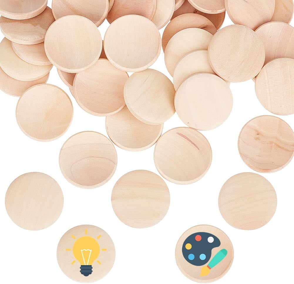 200pcs Unfinished Wood Round Discs 25mm Dia Wooden Domed Disc 4.5mm ...