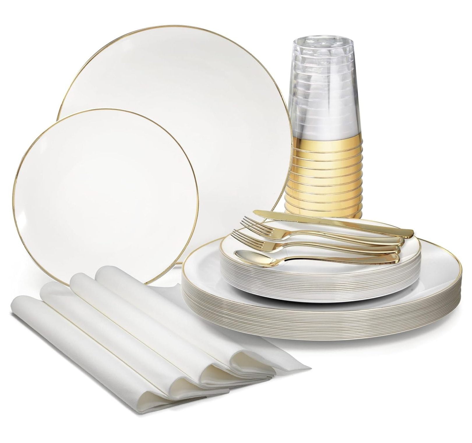 200pcs set (25 Guests)-Wedding Party Disposable Plastic Plate Set -25 x ...