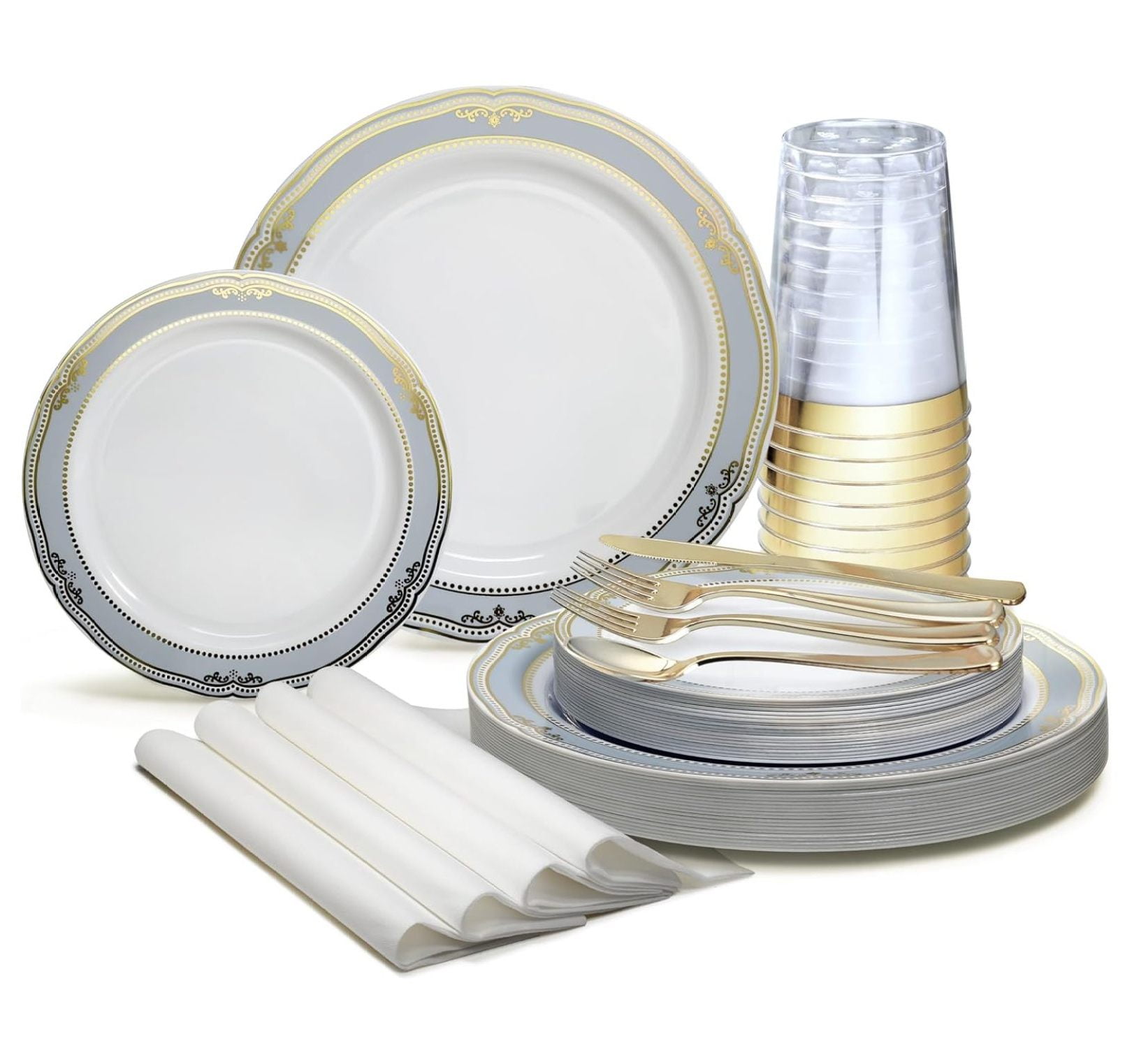 200pcs set (25 Guests)-Wedding Party Disposable Plastic Plate Set -25 x ...