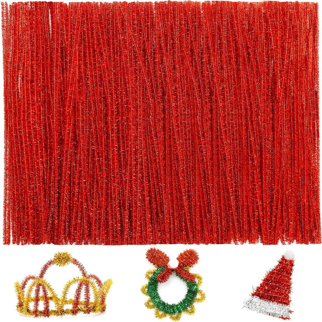 200psc Red Glitter Pipe Cleaners, Glitter Chenille Stems, Pipe Cleaners ...