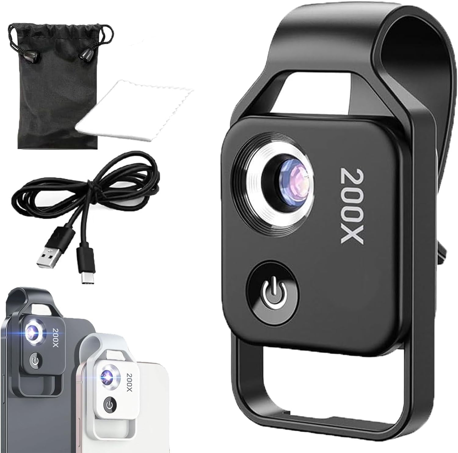 200x Magnification Zoom, Cell Phone Lens, Phone Microscope with Cpl ...