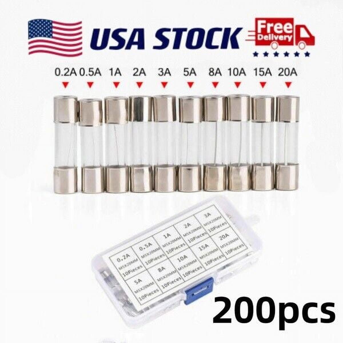 200x Quick Blow Glass Tube Fuses 5X20MM Assorted Kits Fast Action Glass ...