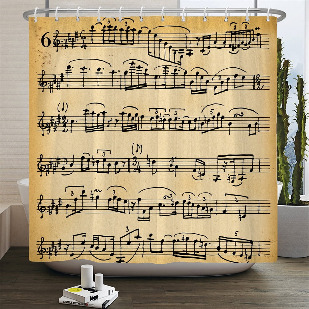 200x180cm Bathroom Waterproof Shower Curtain Simple Art Music Notes ...
