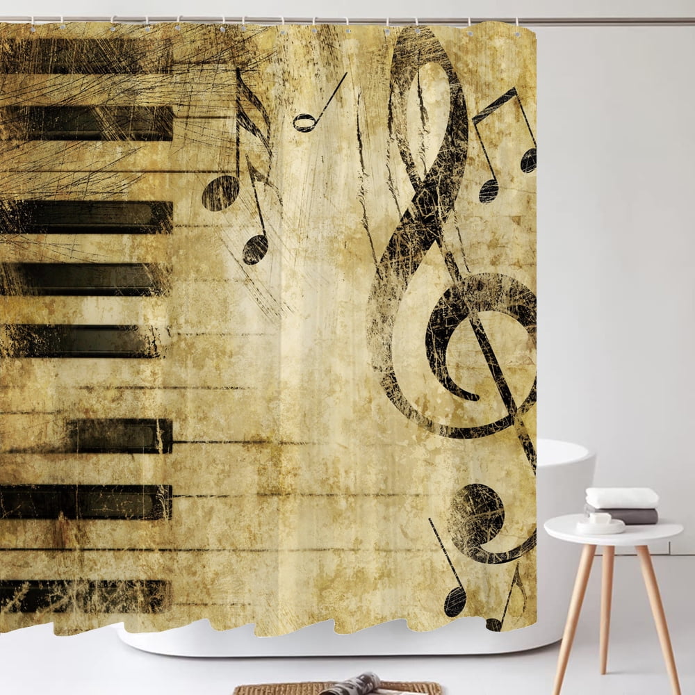 200x180cm Bathroom Waterproof Shower Curtain Simple Art Music Notes ...