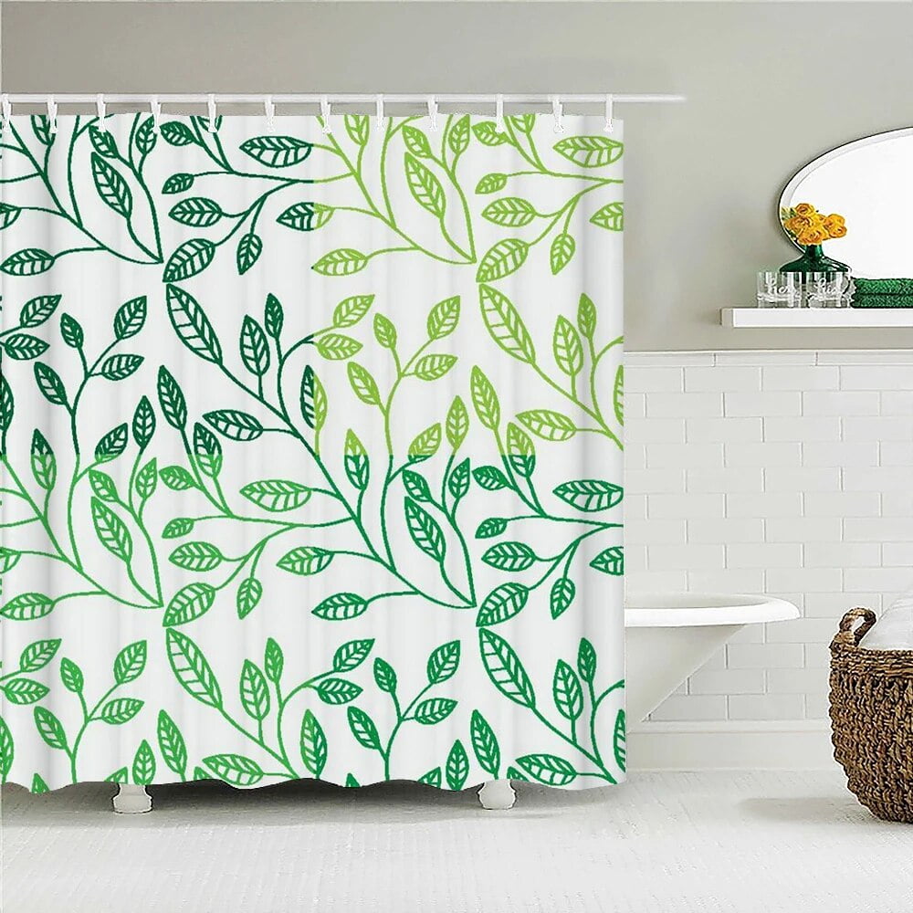 200x180cm Curtain for bathroom 3D plant leaves leaf printing waterproof ...