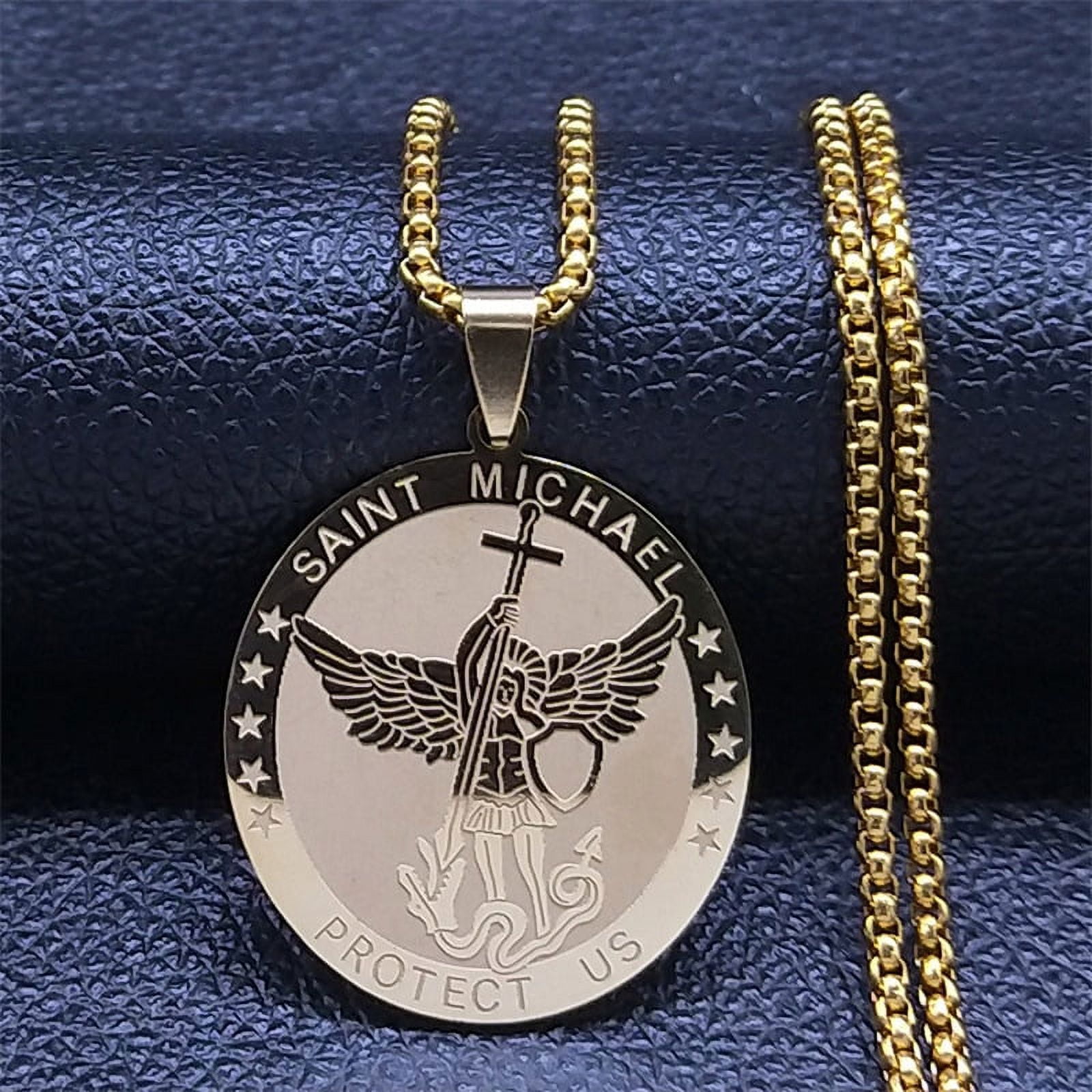 201 Stainless Steel Archangel Saint Michael Medal Pendant box Chain ...