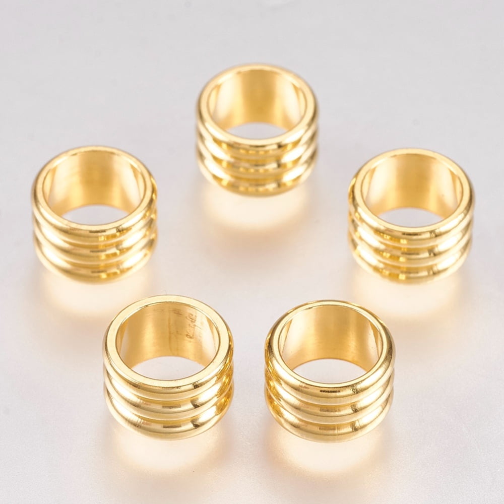201 Stainless Steel Beads Column Real 18k golden Plated 8x5mm Hole: 6mm ...