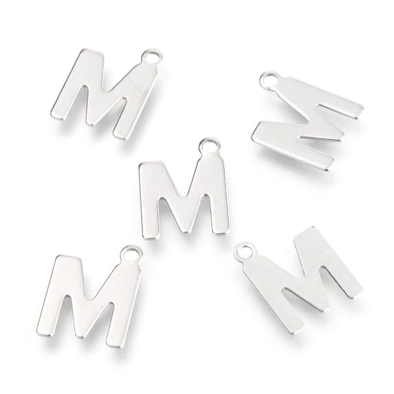 201 Stainless Steel Charms Alphabet Letter.M 12x9.2x0.6mm Hole: 1.2mm ...