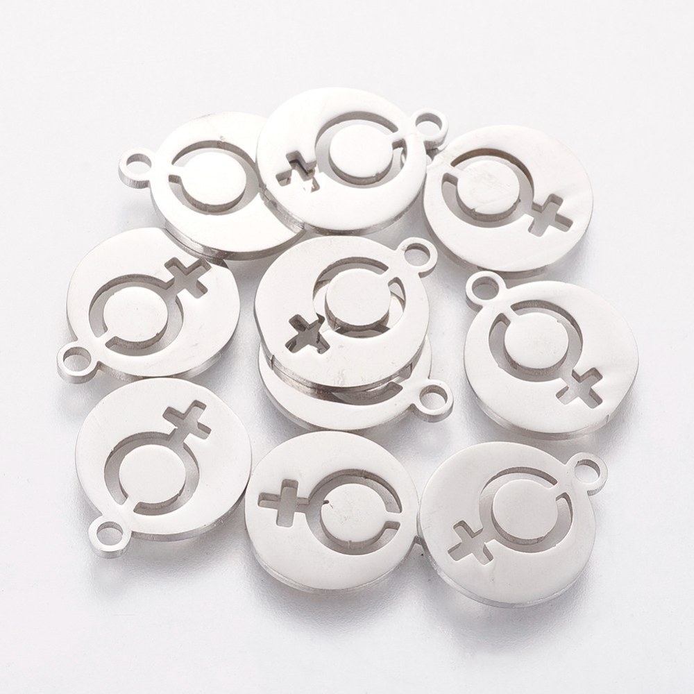 201 Stainless Steel Charms Flat Round with Female Gender Sign Stainless ...