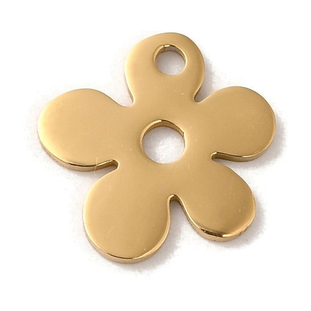 201 Stainless Steel Charms Laser Cut Flower Charm Golden 13x12.5x1mm ...