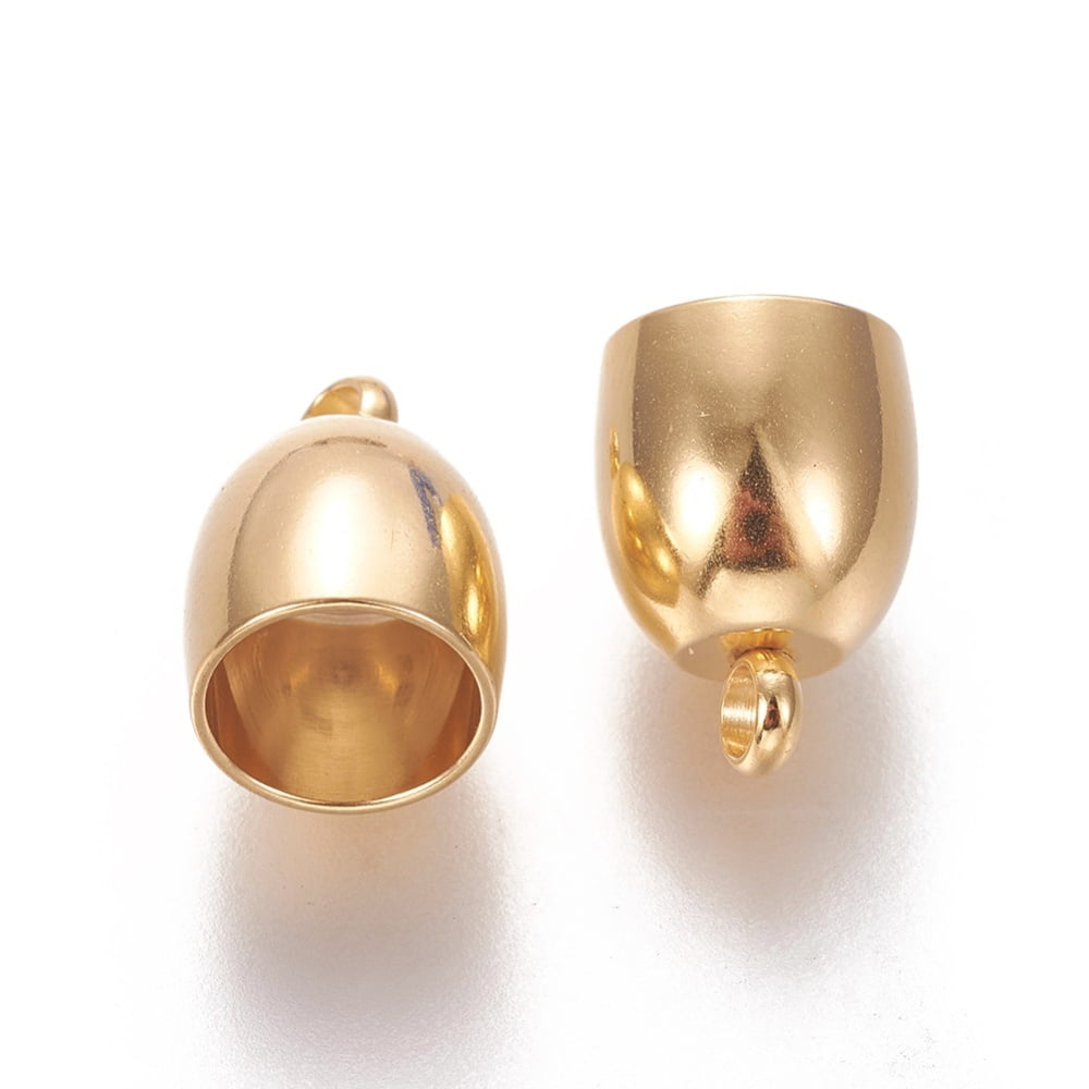 201 Stainless Steel Cord Ends End Caps Barrel Golden 13x10mm Hole: 1 ...