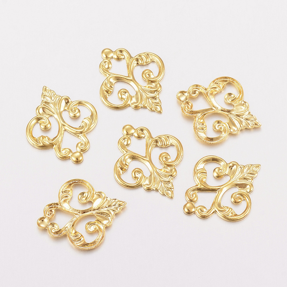 201 Stainless Steel Filigree Joiners Links Flower Golden 15.5x13x1mm ...