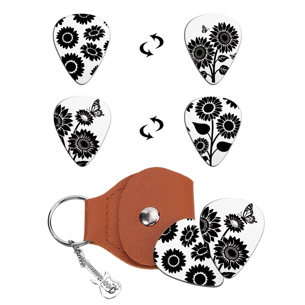 201 Stainless Steel Guitar Picks with PU Leather Guitar Picks Holder ...