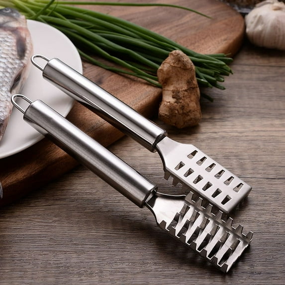 201 Stainless Steel Kitchen Scraper & Planing Tool - Ergonomic Handle Fish Scale Scraper, 19.5x3 ...