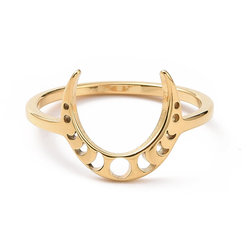 201 Stainless Steel Moon Phase Finger Ring for Women Golden US Size 7 3 ...