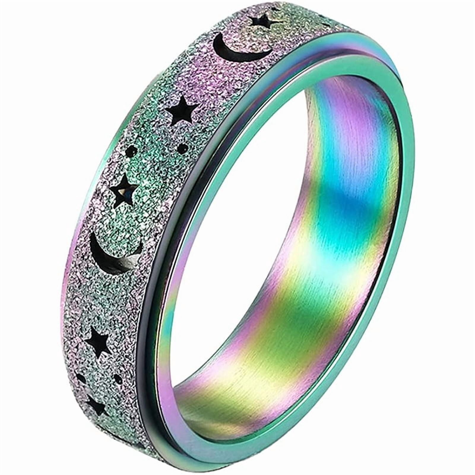 201 Stainless Steel Moon and Star Rotatable Finger Ring Spinner Fidget ...