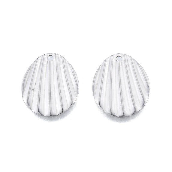 201 Stainless Steel Pendant Shell Effect Textured Charms Oval Stainless ...