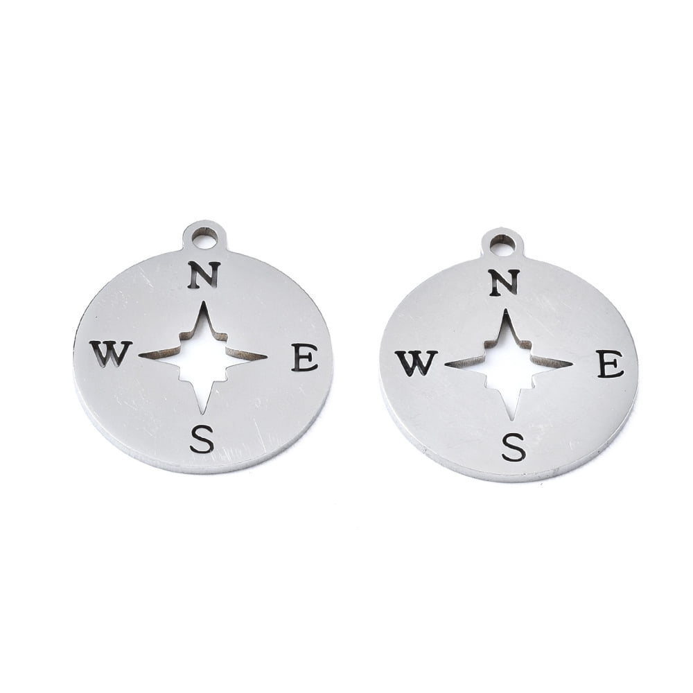 201 Stainless Steel Pendants Laser Cut Compass Stainless Steel color ...