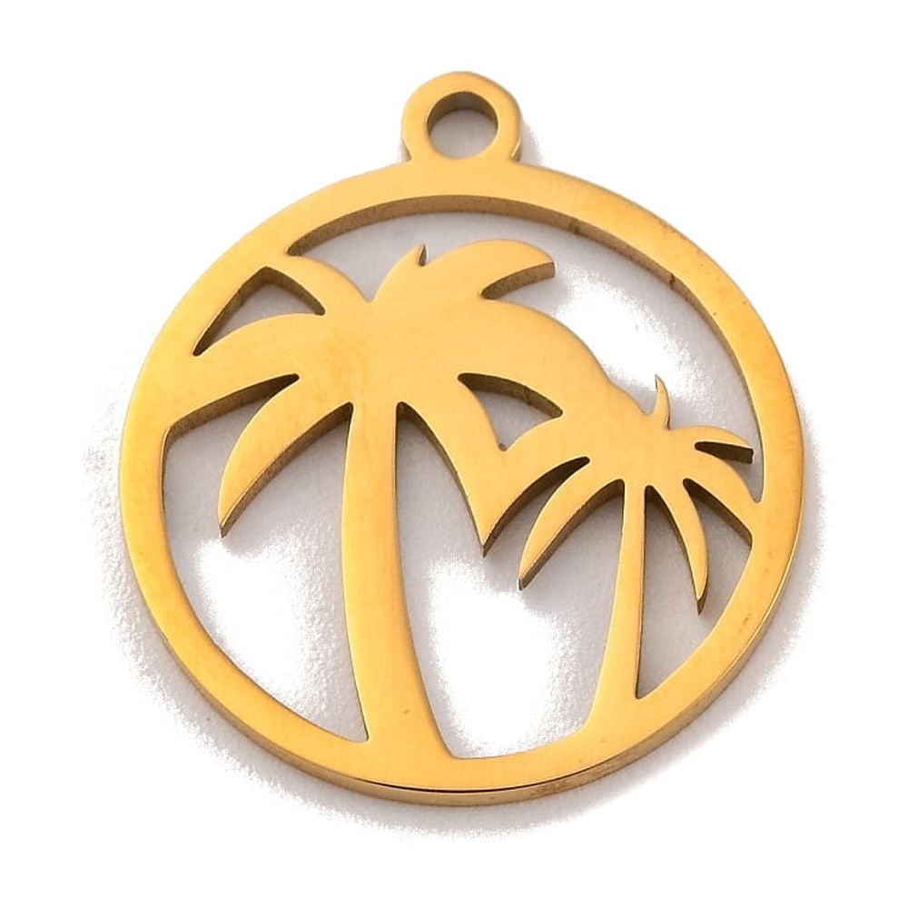 201 Stainless Steel Pendants Laser Cut Flat Round with Coconut Tree ...
