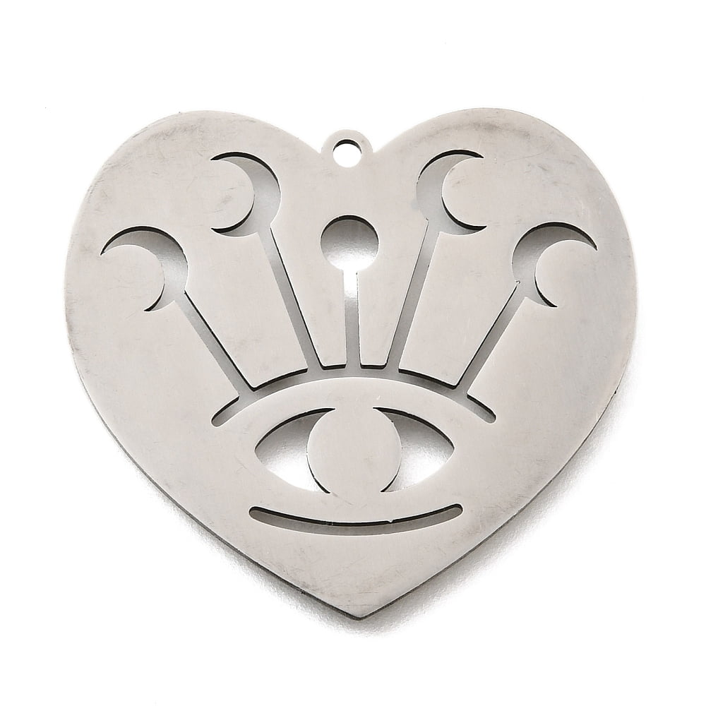 201 Stainless Steel Pendants Laser Cut Heart with Charm Stainless Steel ...