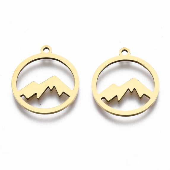 201 Stainless Steel Pendants Laser Cut Ring with Mountain Golden 17 ...