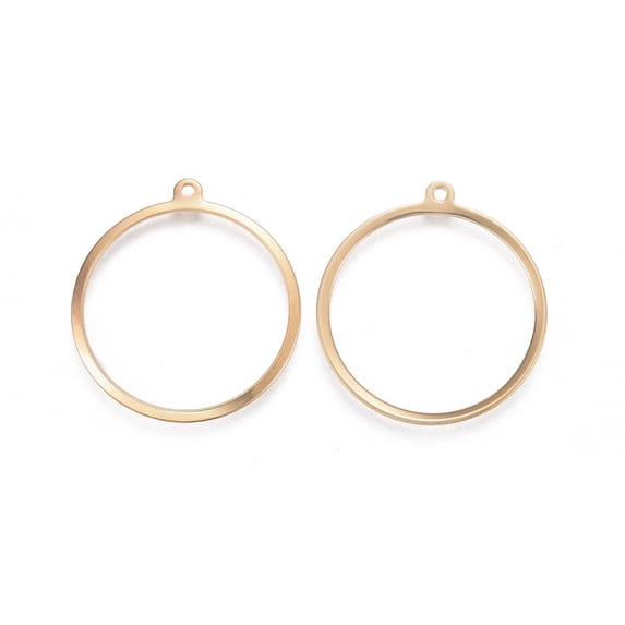 201 Stainless Steel Pendants Ring Golden 27~27.5x25x0.7~1mm Hole: 1.4mm ...