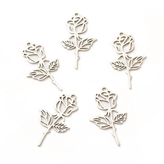 201 Stainless Steel Pendants Rose Stainless Steel Color 27x15x1mm Hole ...