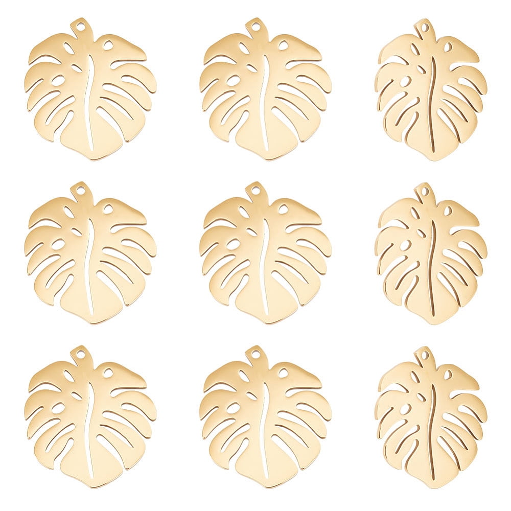 201 Stainless Steel Pendants Tropical Leaf Charms Monstera Leaf Golden ...