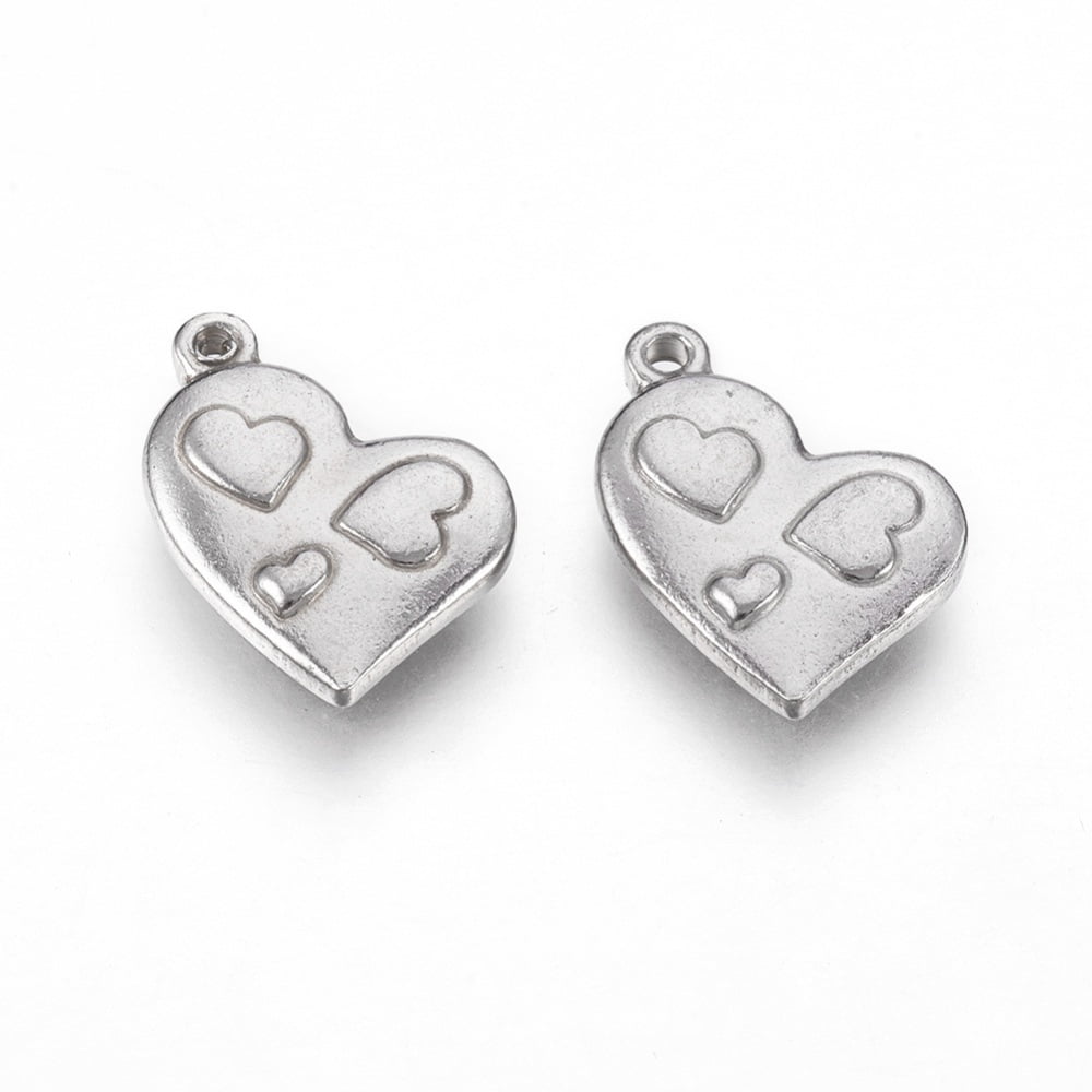 201 Stainless Steel Textured Pendants Heart with Heart Stainless Steel ...
