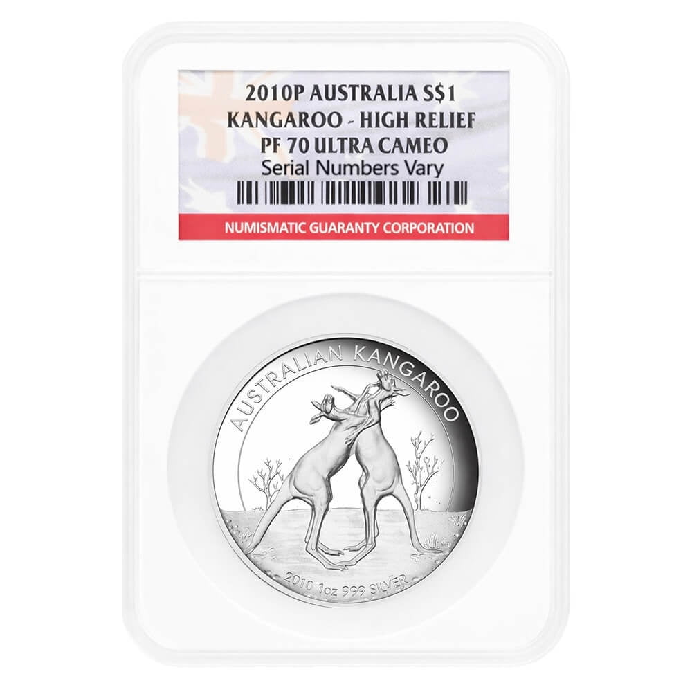 2010 1 oz Proof Silver Australian Kangaroo High Relief Perth Mint NGC ...
