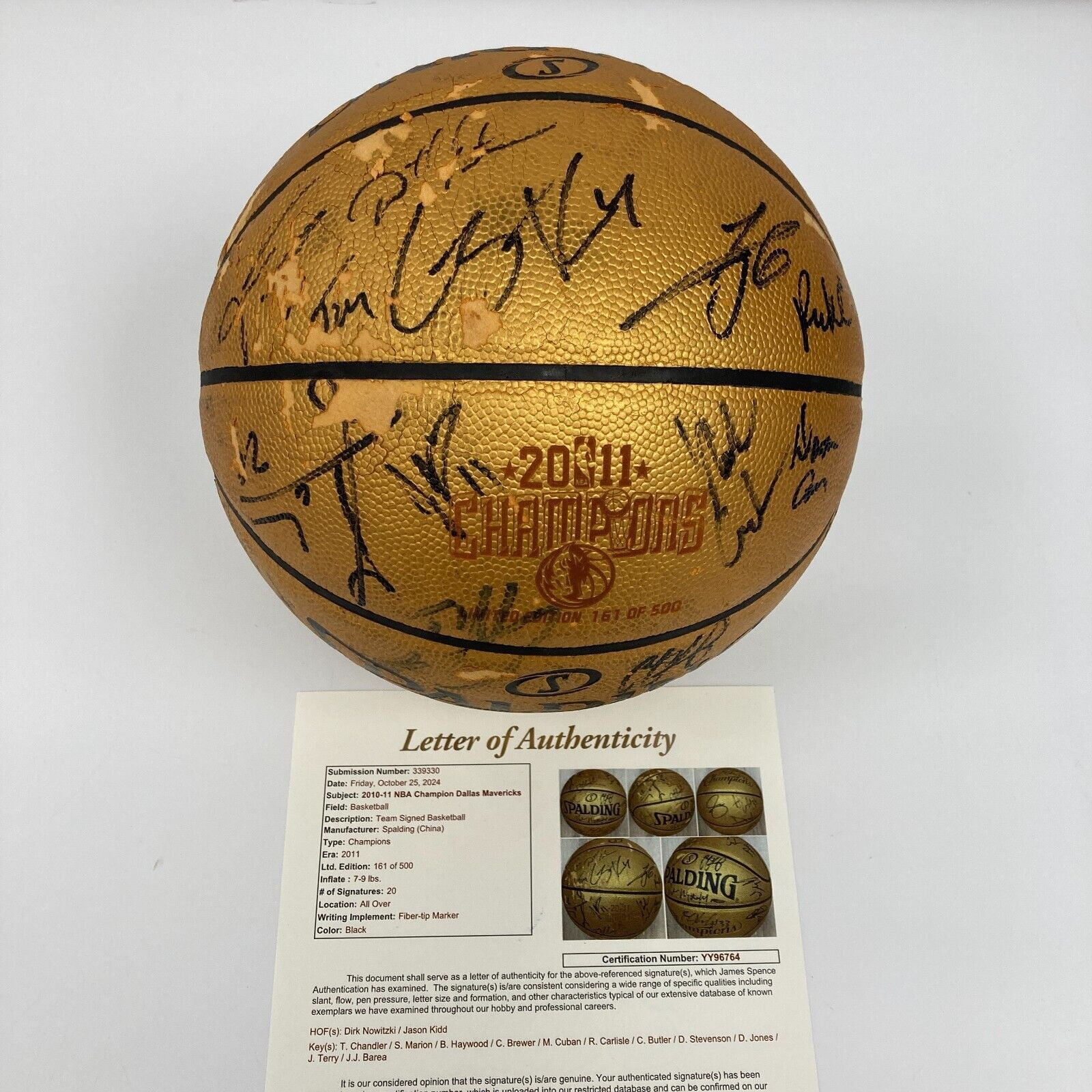 2010-11 Dallas Mavericks NBA Champs Team Signed Basketball JSA COA ...
