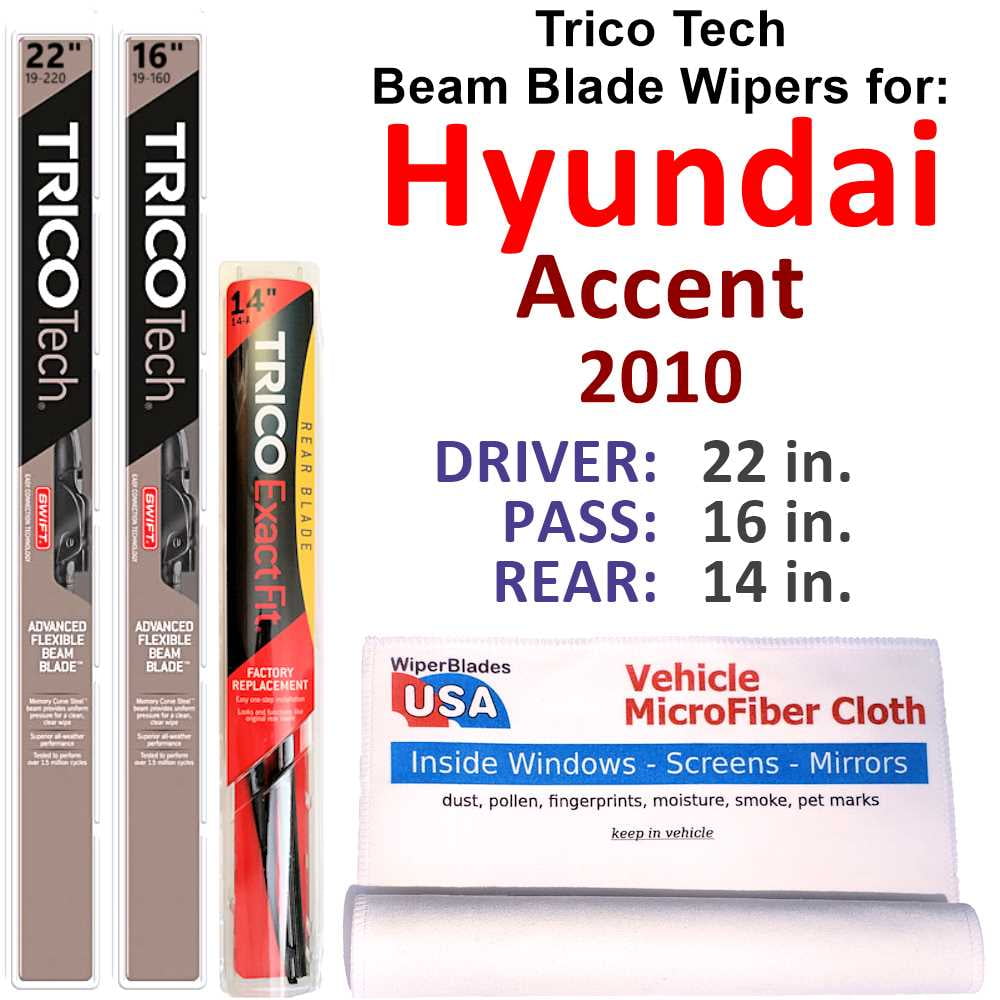 2010 Hyundai Accent Beam Blade Wipers (Set of 3) w/Rear Wiper - Walmart.com
