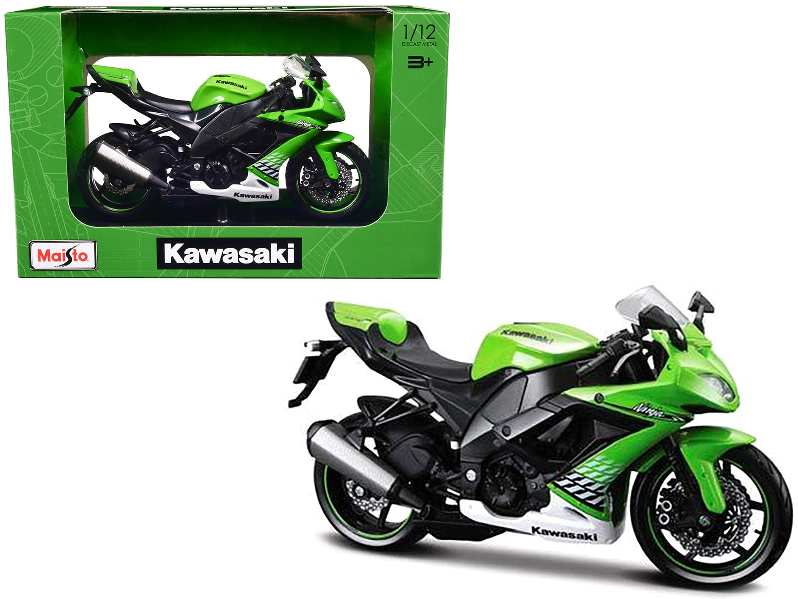 2010 Kawasaki Ninja ZX-10R Green with Plastic Display Stand 1/12 ...