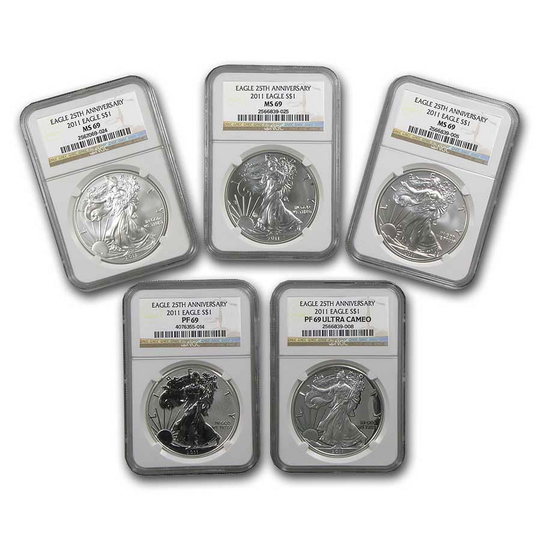 2011 5-Coin American Silver Eagle Set MS/PF-69 NGC (25th Ann) - Walmart.com