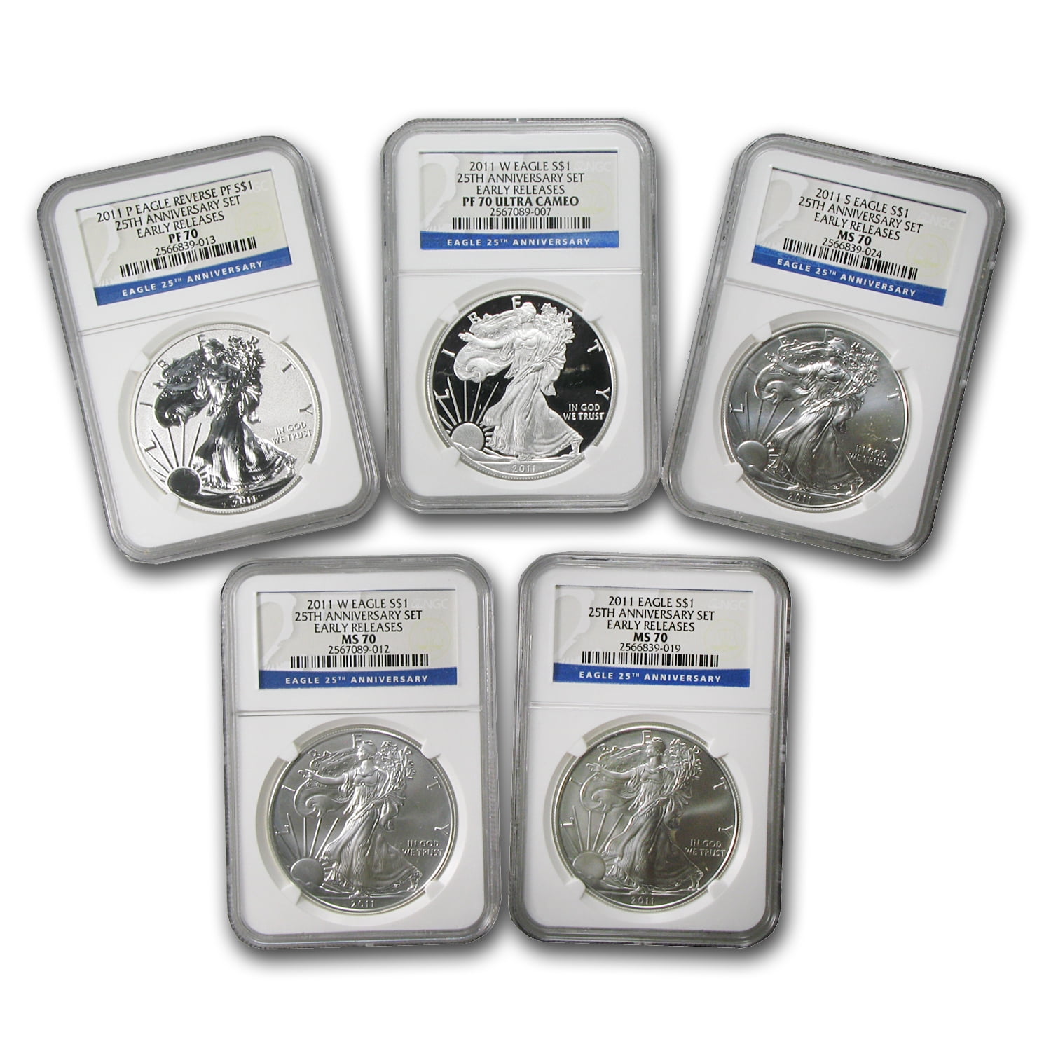 2011 5-Coin Silver Eagle Set MS/PF-70 NGC (ER, 25th Anniv) - Walmart.com