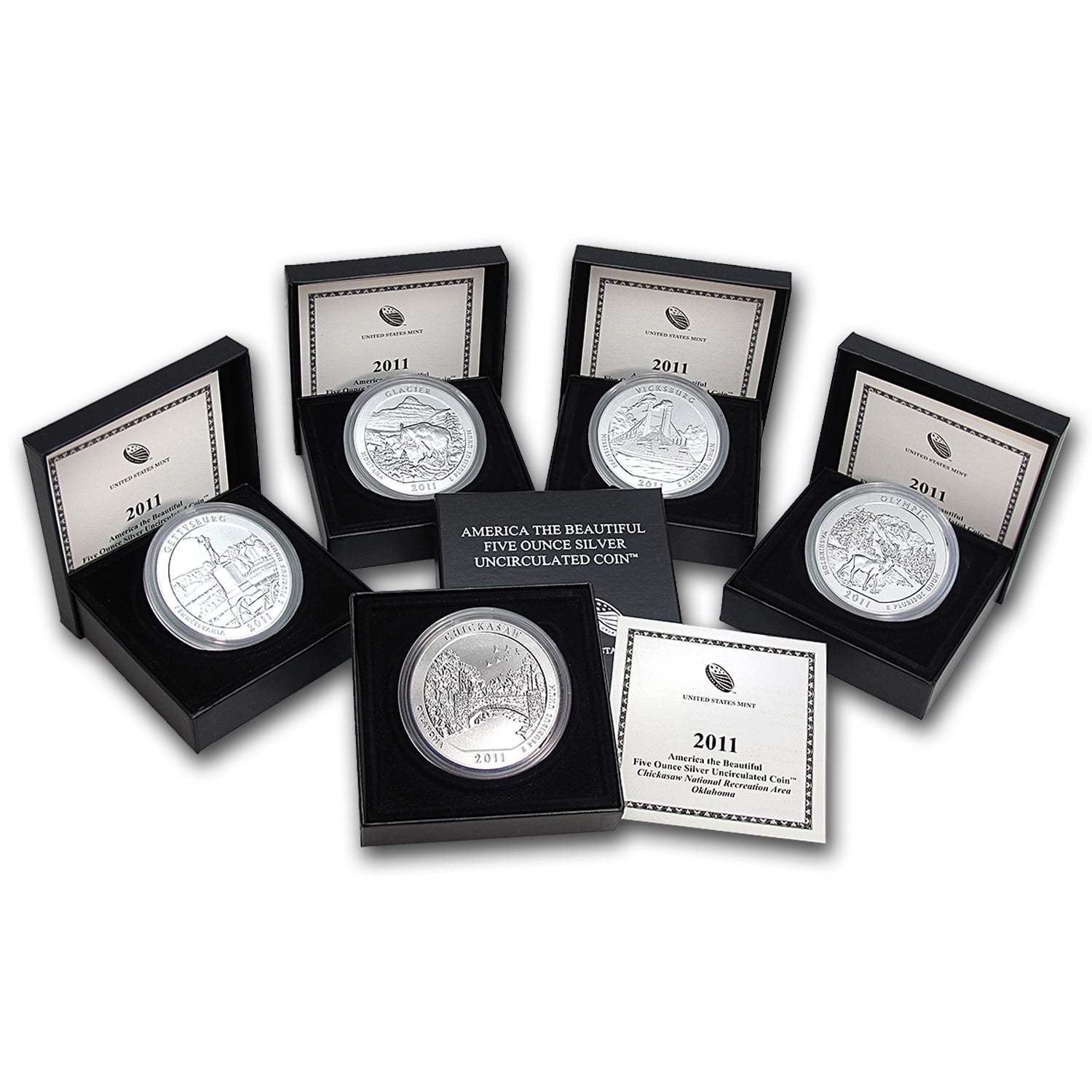 2011-P 5-Coin 5 oz Silver Burnished ATB Set (w/Box & COA) - Walmart.com