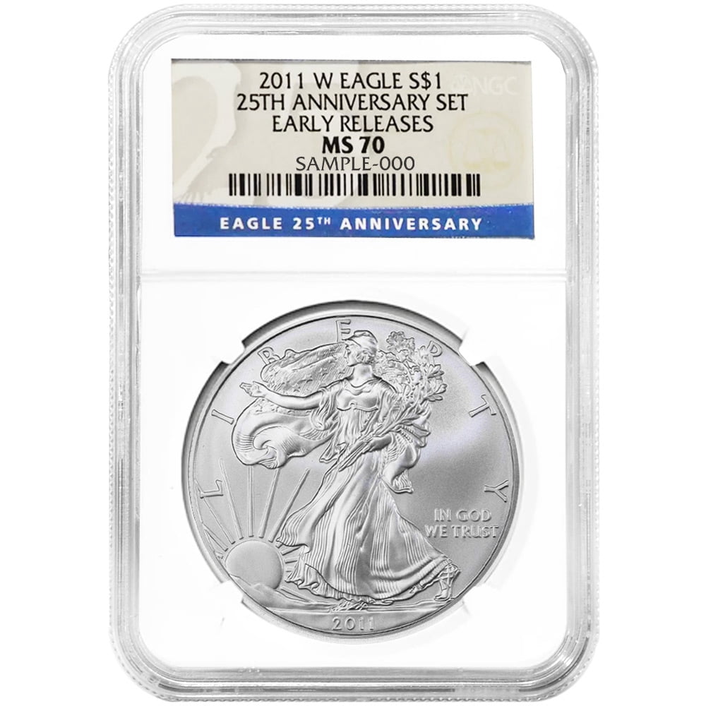 2011-W $1 Burnished American Silver Eagle 25th Anniversary NGC MS70 ER 25th Anniversary of ...