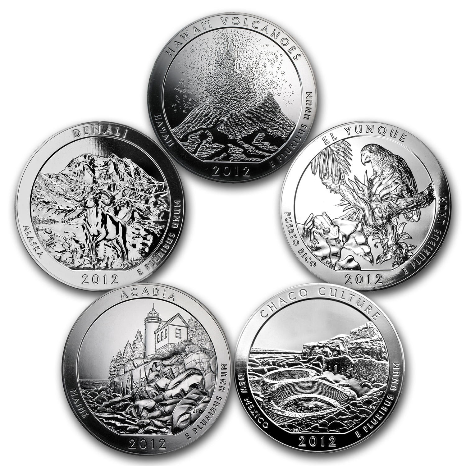 2012 5-Coin 5 oz Silver ATB Set (America the Beautiful) - Walmart.com