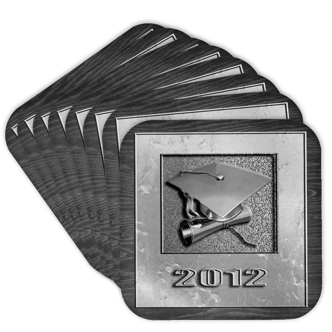 3drose, 2012, Cap and Diploma, Graduation, Silver, Set of 8 Coasters ...