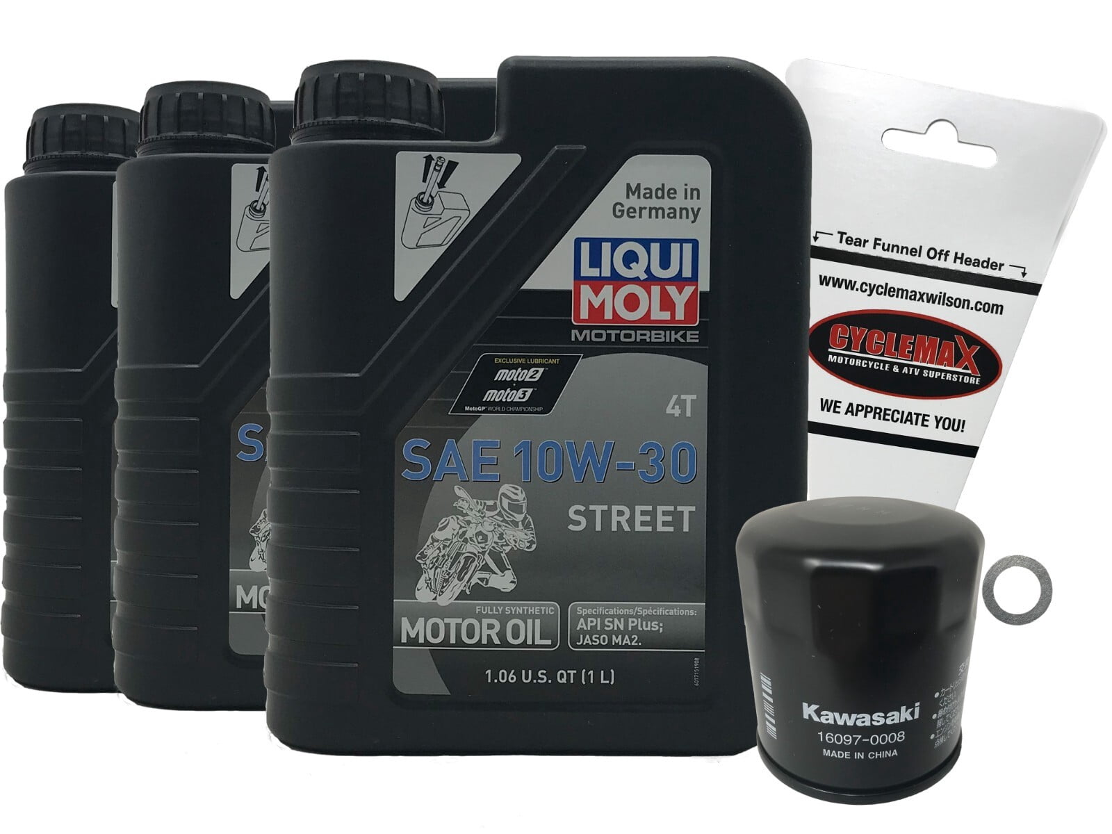 2013-2017 Kawasaki Ninja 300 Oil Change Kit Liqui Moly 10W30 Oil and ...