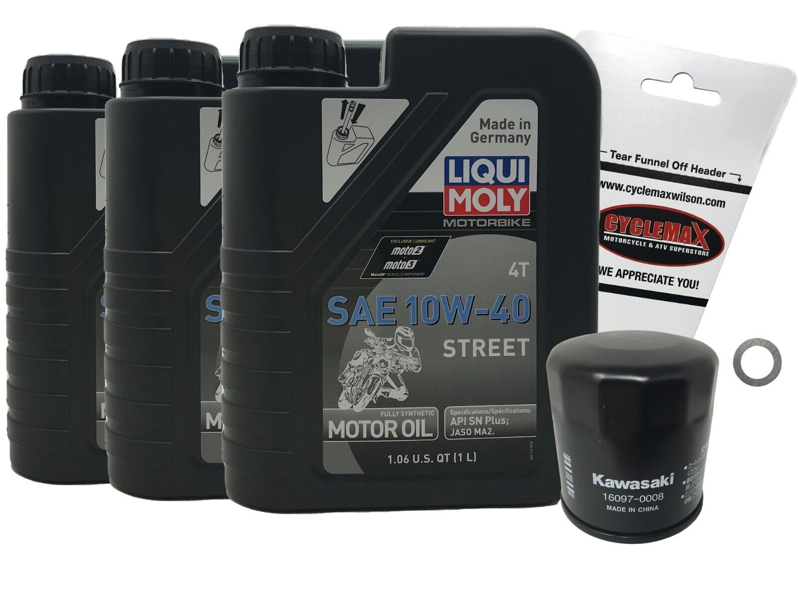 2013-2017 Kawasaki Ninja 300 Oil Change Kit Liqui Moly 10W40 Oil and ...