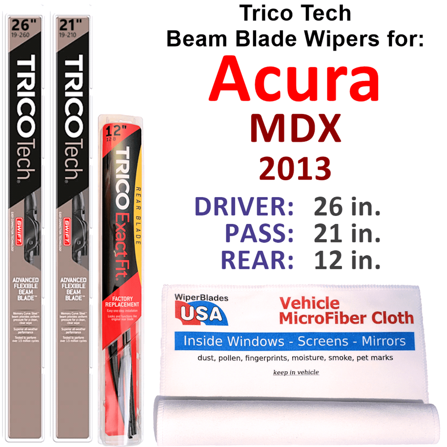 2013 Acura MDX Beam Blade Wipers (Set of 3) w/Rear Wiper - Walmart.com