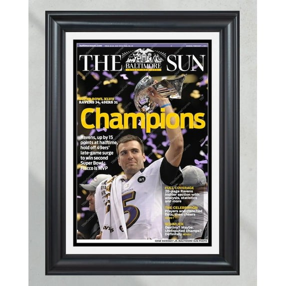 2013 Baltimore Ravens Super Bowl Champions Framed Front Page Newspaper ...