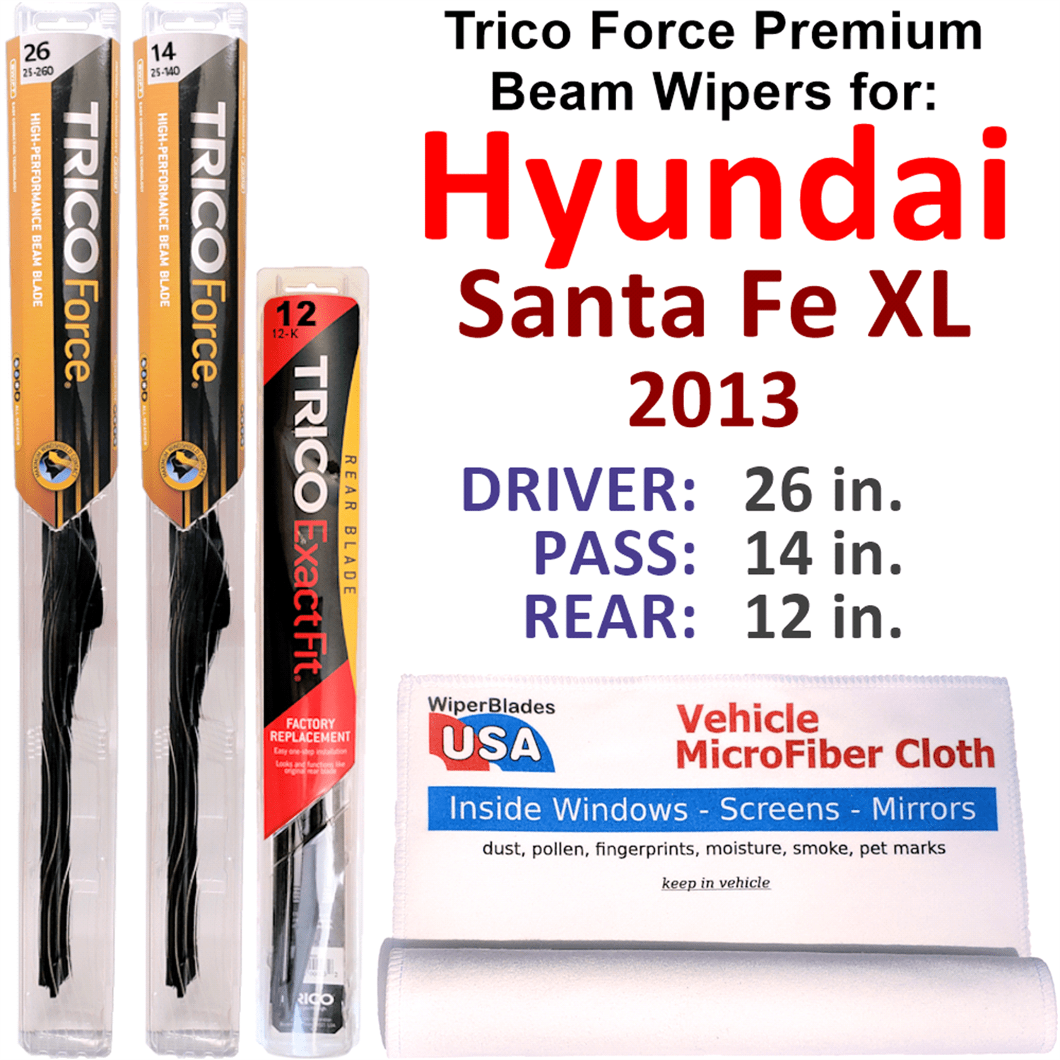 2013 Hyundai Santa Fe XL Performance Beam Wipers (Set of 3) w/Rear ...