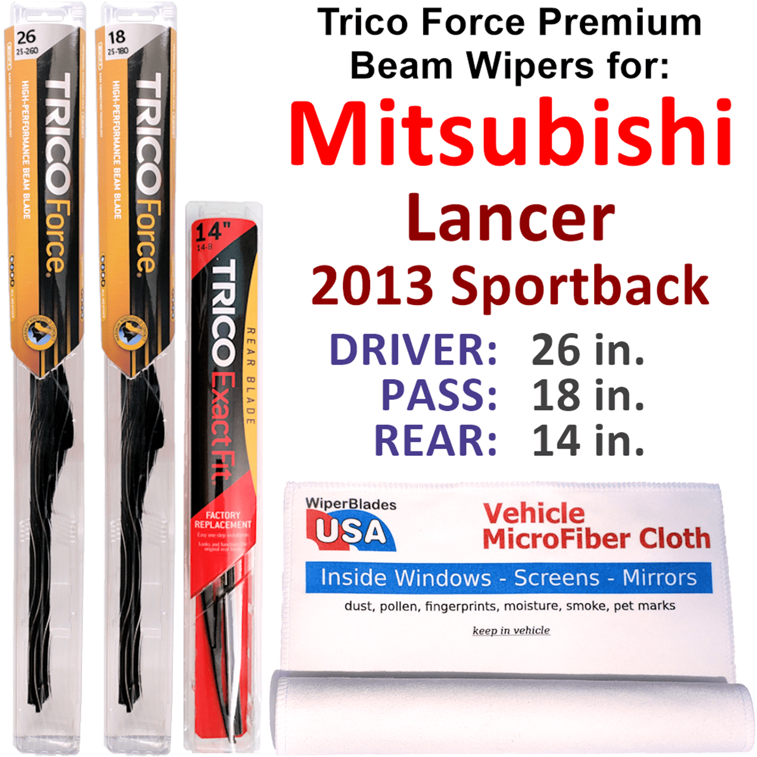 2013 Mitsubishi Lancer Performance Beam Wipers (Set of 3) w/Rear Wiper ...
