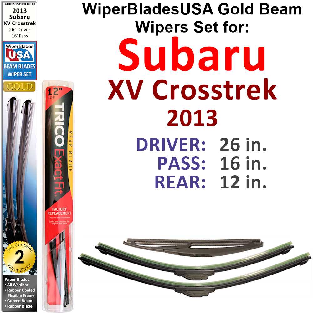 2013 Subaru XV Crosstrek Beam Wiper Blades Wipers WBUSA (Set of 3) w ...
